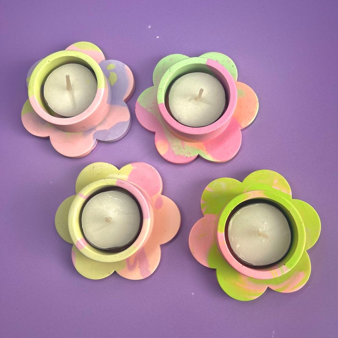 Set of 4 Flower Tea Light Holders | Fun Table Decor | Cute | Self Care ...