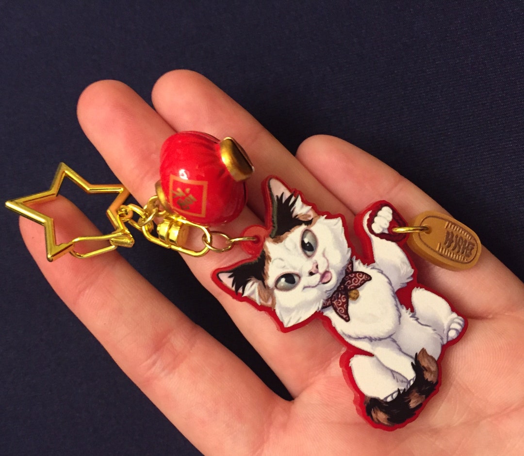 Yokai the Lucky Cat Keychain/charm/hanging Accessory - Etsy