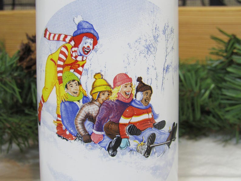Ronald Mcdonald Sledding W Kids in Winter Scene Vintage Drinking Glass ...