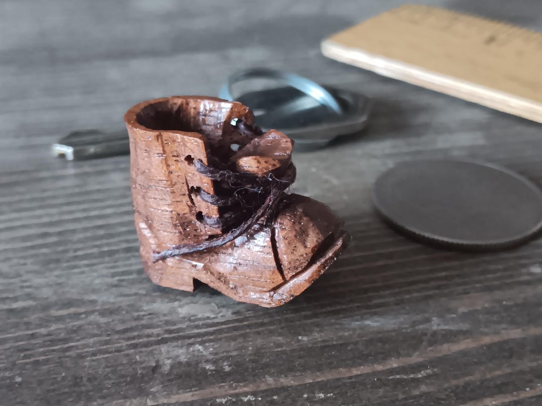 Tiny Wood Carved Boot With Laces Vintage Micro Mini - .75" Wooden Shoe ...