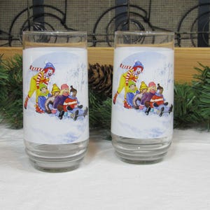 Ronald Mcdonald Sledding W Kids in Winter Scene Vintage Drinking Glass ...