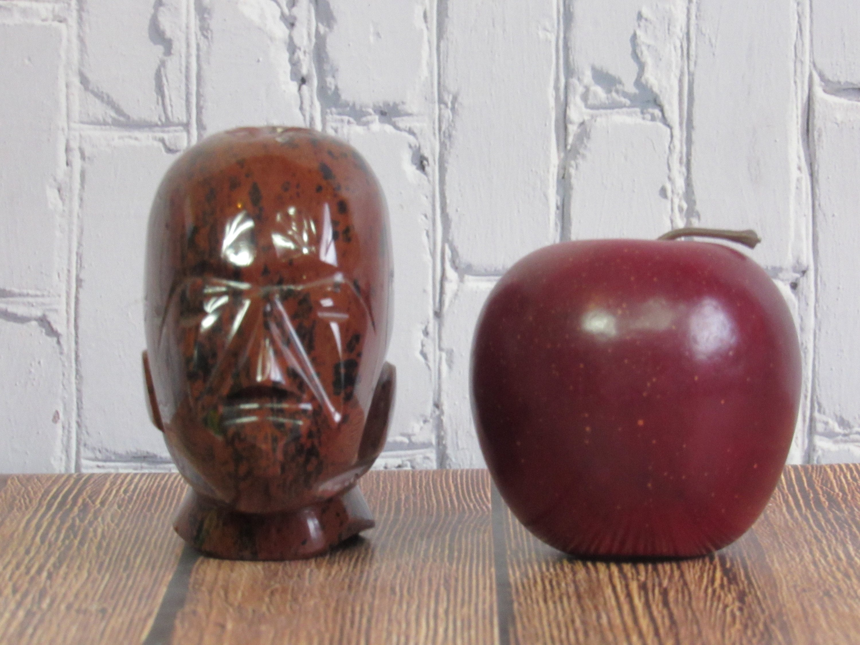 4 Hand Carved Stone Head Statue Solid Rock Bald Man / - Etsy