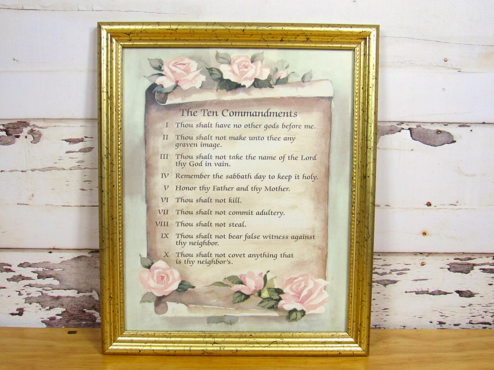 Ten Commandments Framed Vintage Wall Hanging 11x9 Parchment Scroll Look ...