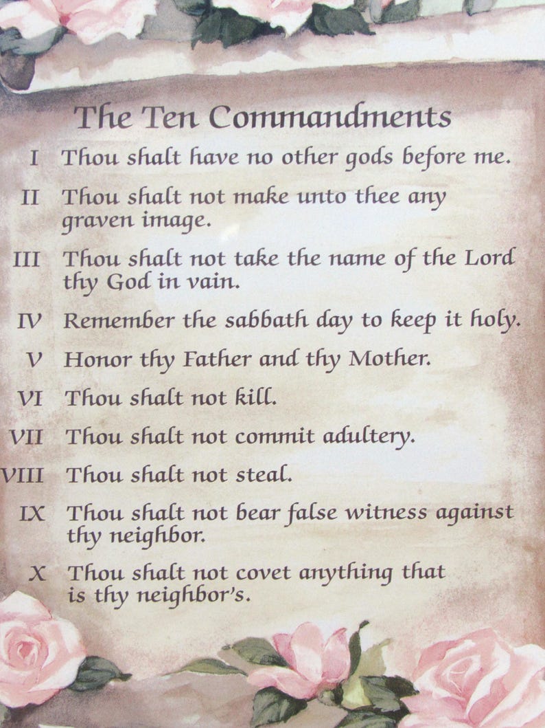 Ten Commandments Framed Vintage Wall Hanging 11x9 Parchment Scroll Look ...