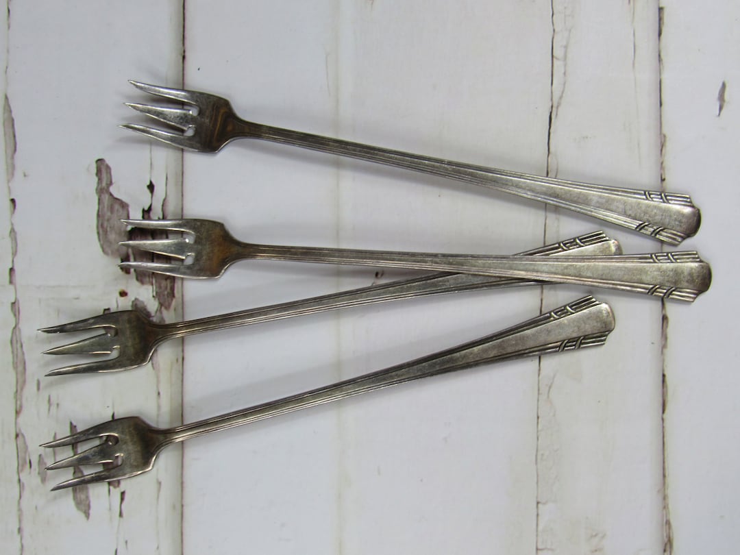 4 SENATE Silver Plate 6" Cocktail / Relish Forks - VTG Silverplate ...