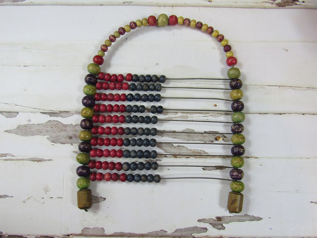 Vintage Abacus 8 Folk Art Wood Beads and Wire Unique Abacus VTG One of ...