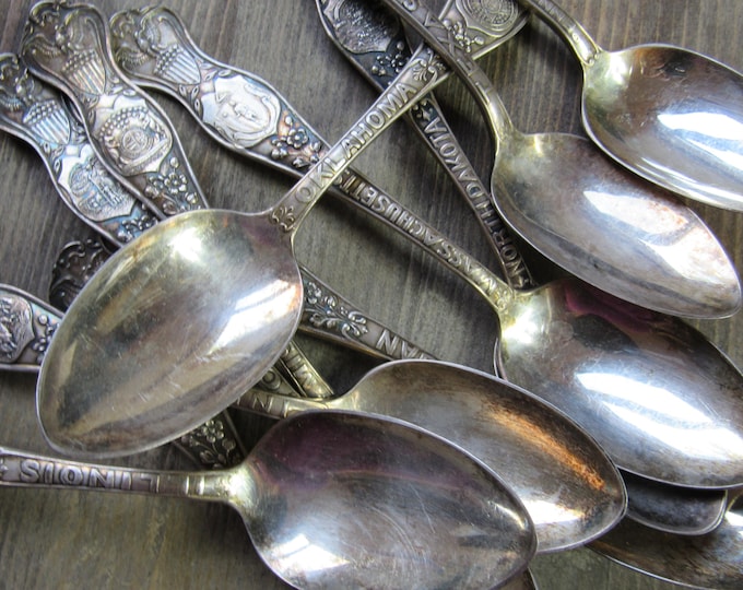 Sixteen State/souvenir Spoons in an Embossed Wooden Holder - Etsy