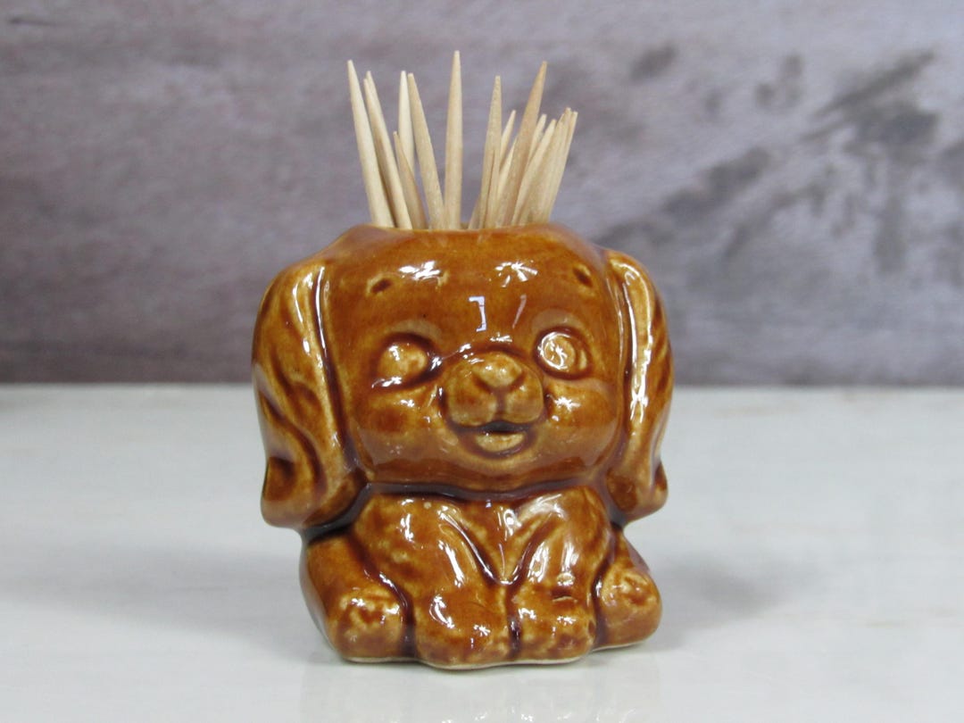 Vintage Little Brown Puppy Dog Toothpick Holder - Retro Ceramic Pooch ...
