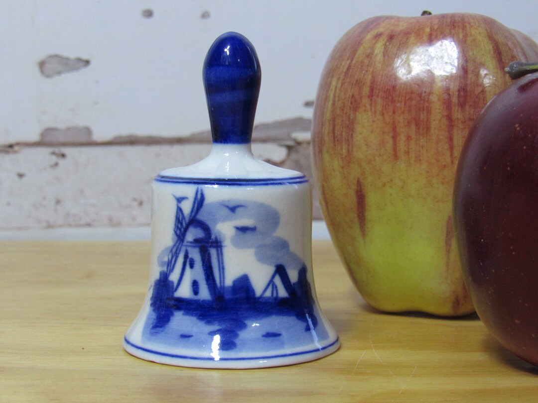 Hand Painted Delft Blue 3" Ceramic Bell - Small Windmill Scene Holland ...