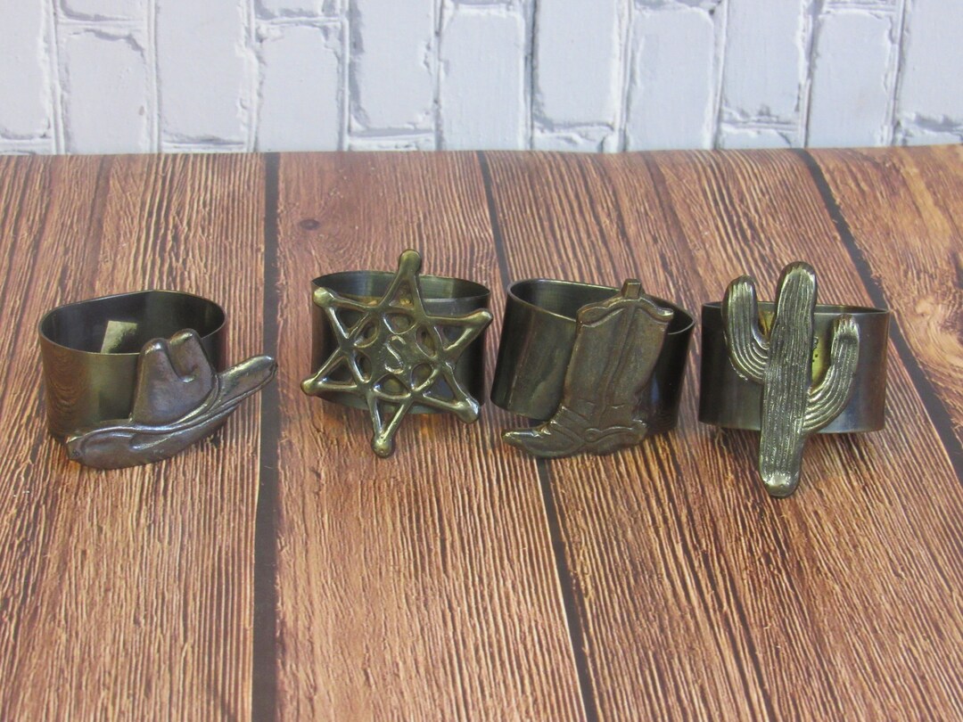Country Western Style Napkin Rings Set of 4: Cactus, Sherriff Badge ...