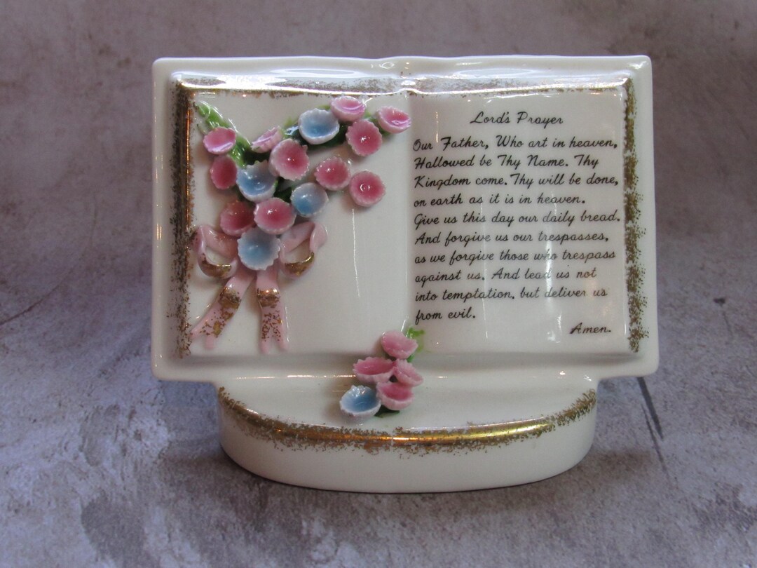 The Lord's Prayer Pencil Holder -vintage Porcelain Bible Look Desk Pen ...
