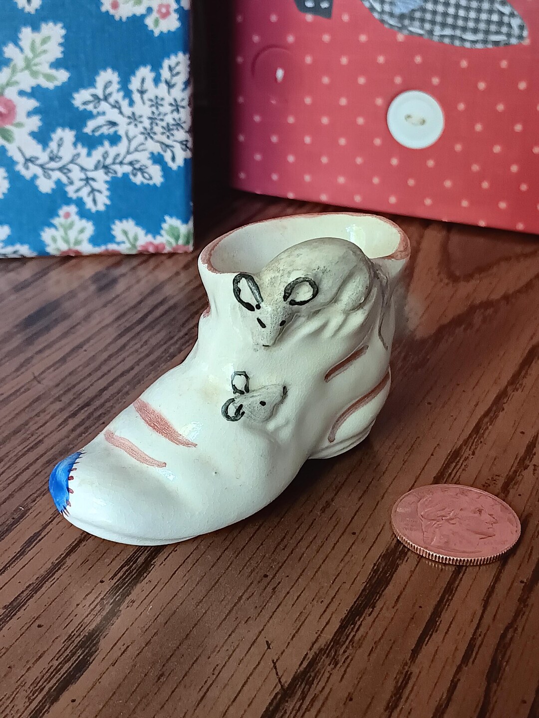 Little Mice Playing in an Old Boot Tiny Figurine - Vintage Baby Shoe ...