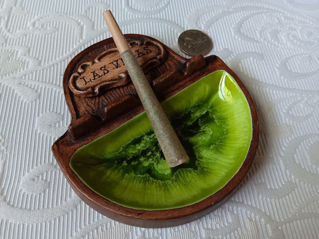 Vintage Las Vegas Treasure Craft USA Ashtray - Brown & Avocado Green ...