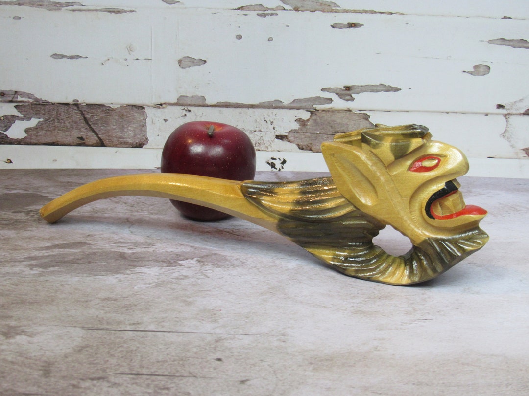 12.5 Hand Carved & Painted Wooden Smoking Pipe Evil Elf/ Imp/ Troll ...