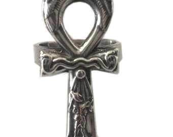 Kemet Art Egyptian Sterling Silver Akhenaten Ankh Ring 2 Inches - Etsy