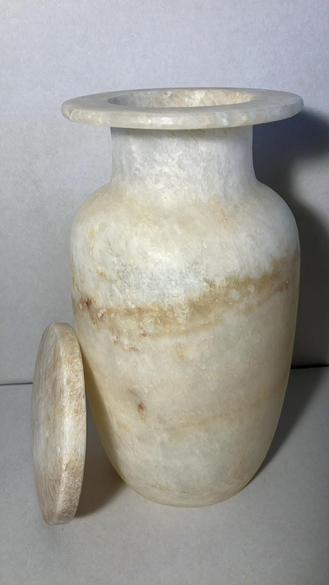 Museum Replica Egyptian Hand Carved Alabaster Vase With Lid 10 X 7 ...