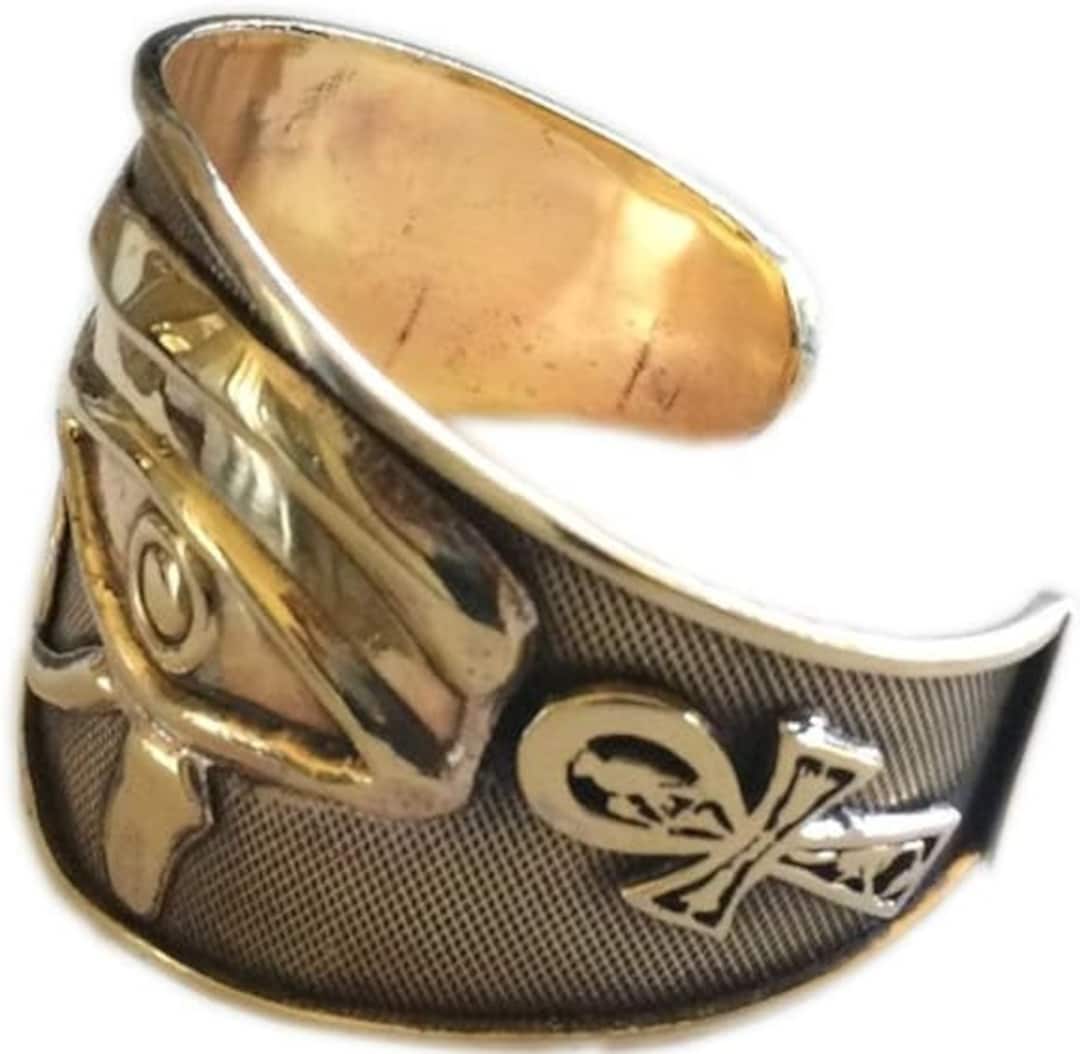 New Kemet Art Egyptian Bronze Adjustable Bangle Eye of Horus & Ankh - Etsy