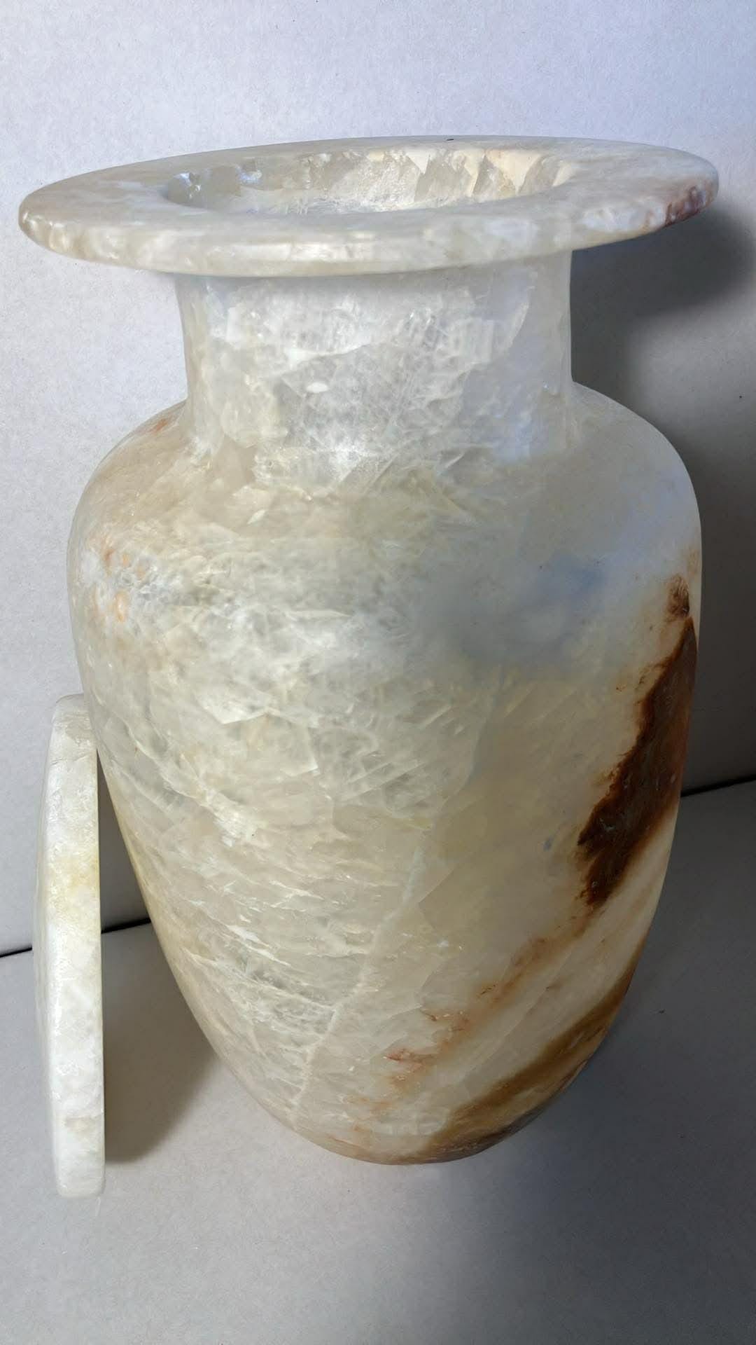Museum Replica Egyptian Hand Carved Alabaster Vase With Lid 10 X 7 ...