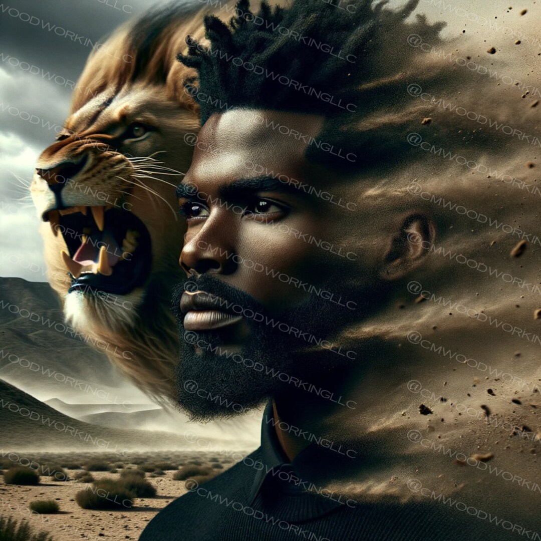 Brushed Metal Frame With Image of Black Man and Lion, Wall Decor ...