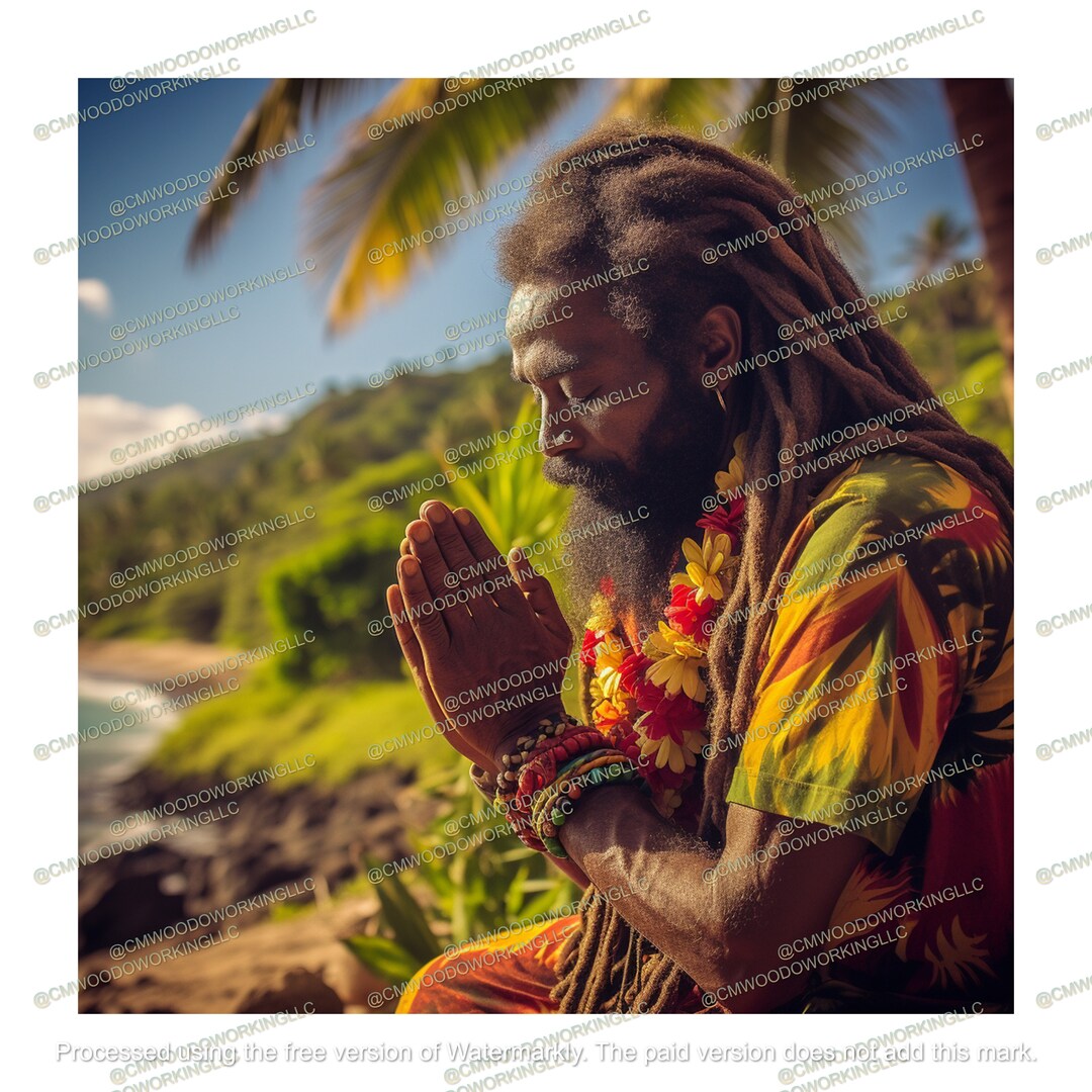 Uplifted Rastafarian Man Praying Beach Image | Sublimation Design ...