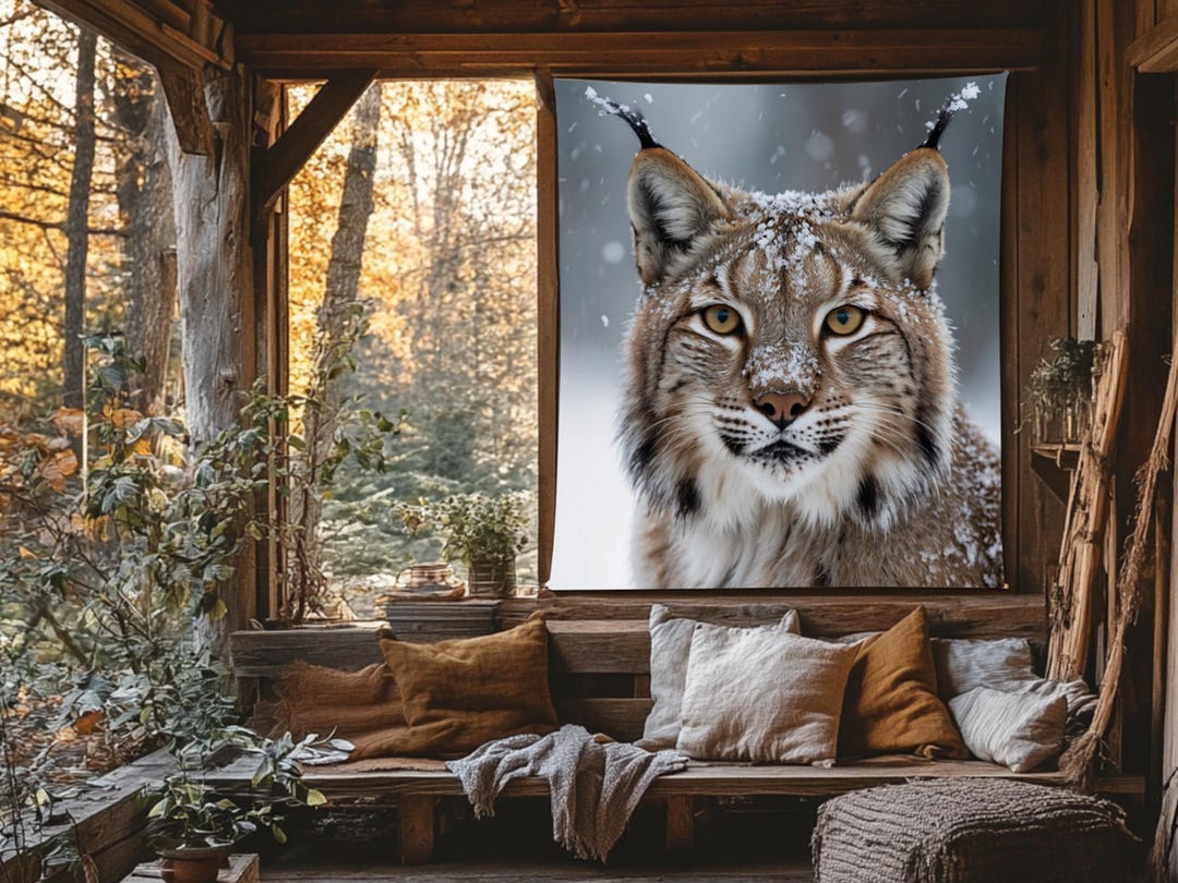 Wildlife Wall Tapestry, Lynx Home Decor, Wildlife Wall Hanging, Nature ...