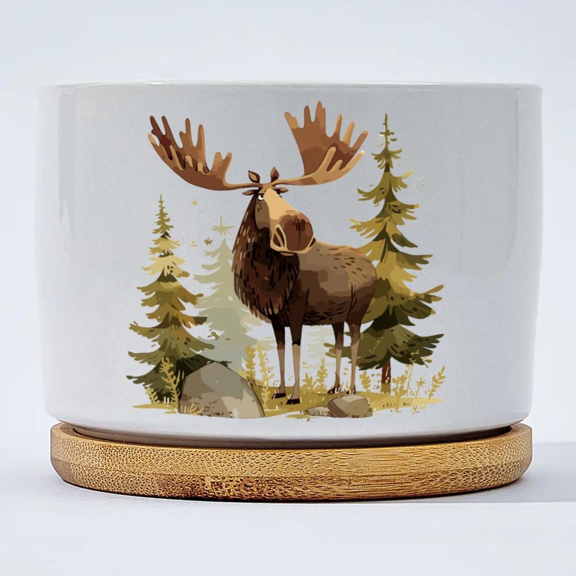 Ceramic Moose Flower Pot With Wood Stand: Rustic Cabin Decor - Etsy