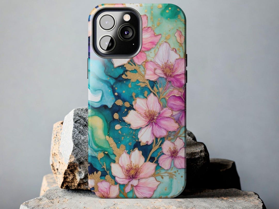 Alcohol Ink Pink Flowers Design Tough Phone Case, , Compatible With ...