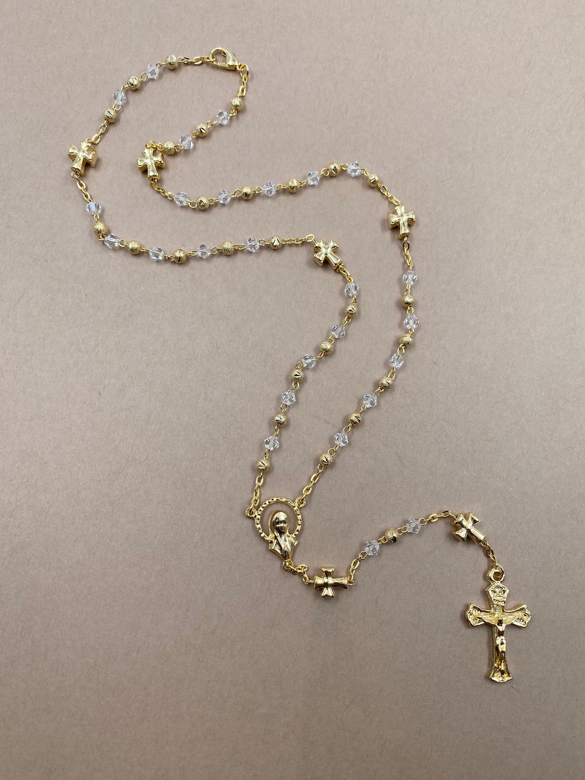 Gold Crystal Rosary Necklace 15 Long / Rosario De Oro Y | Etsy
