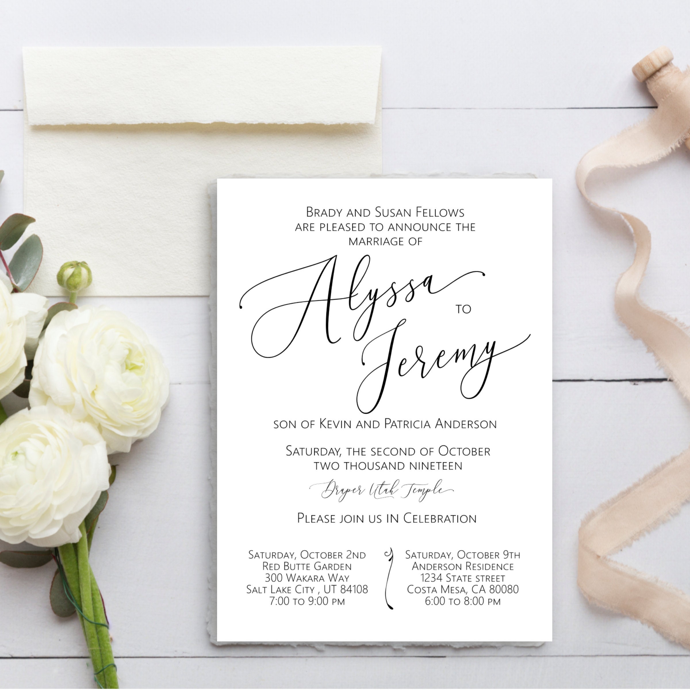 LDS Temple Wedding Invitation Elegant Script Custom | Etsy