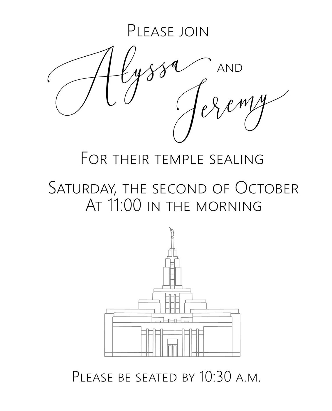 LDS Temple Wedding Invitation Suite Temple Sealing Insert Elegant ...