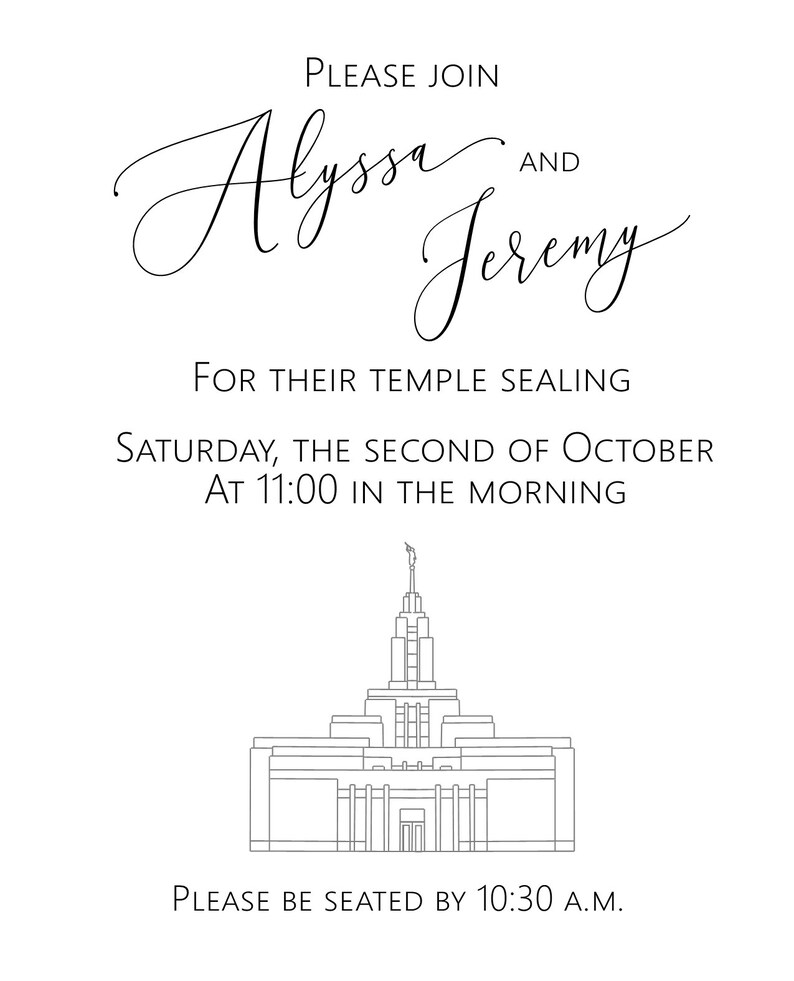 LDS Temple Wedding Invitation Suite Elegant Script Custom - Etsy