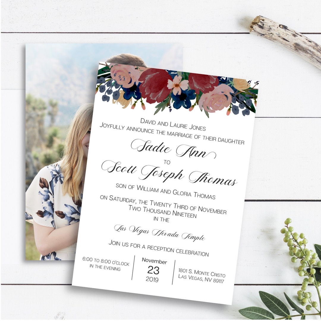 LDS Temple Wedding Invitation Temple Sealing Insert Navy - Etsy