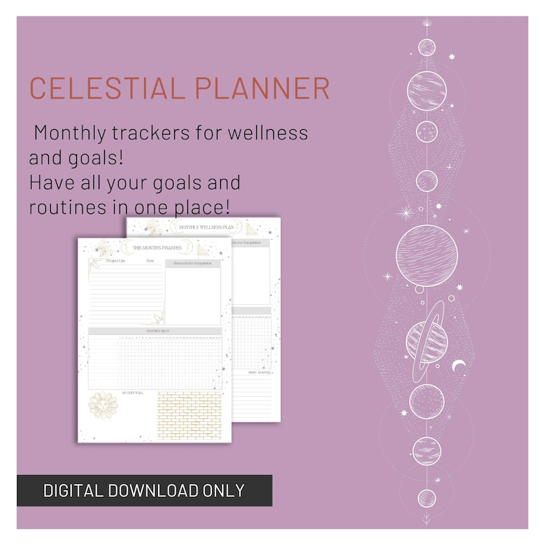 Digital Celestial Weekly or Monthly Planner for Witches and Astrology ...