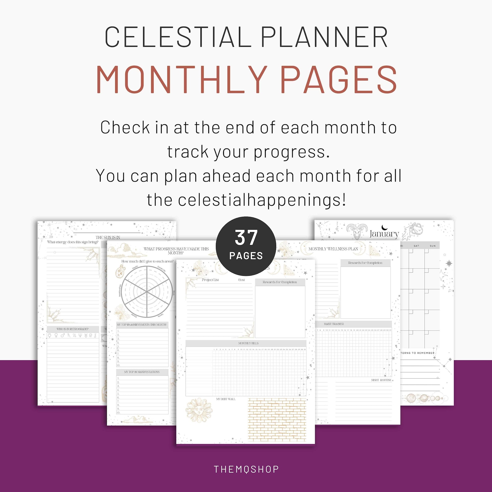Digital Celestial Weekly or Monthly Planner for Witches and Astrology | ADHD Planner | Goal ...