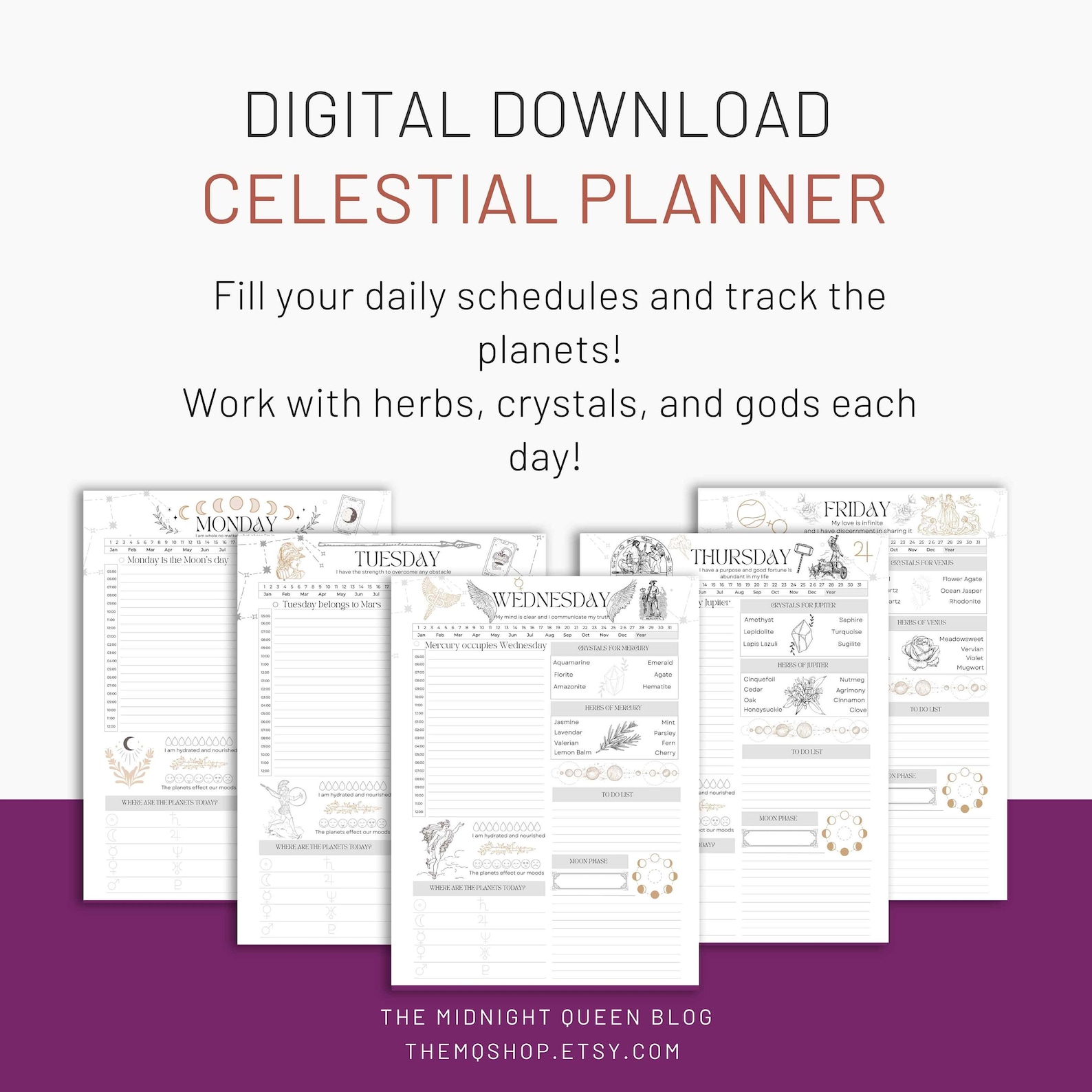 Digital Celestial Weekly or Monthly Planner for Witches and Astrology | ADHD Planner | Goal ...