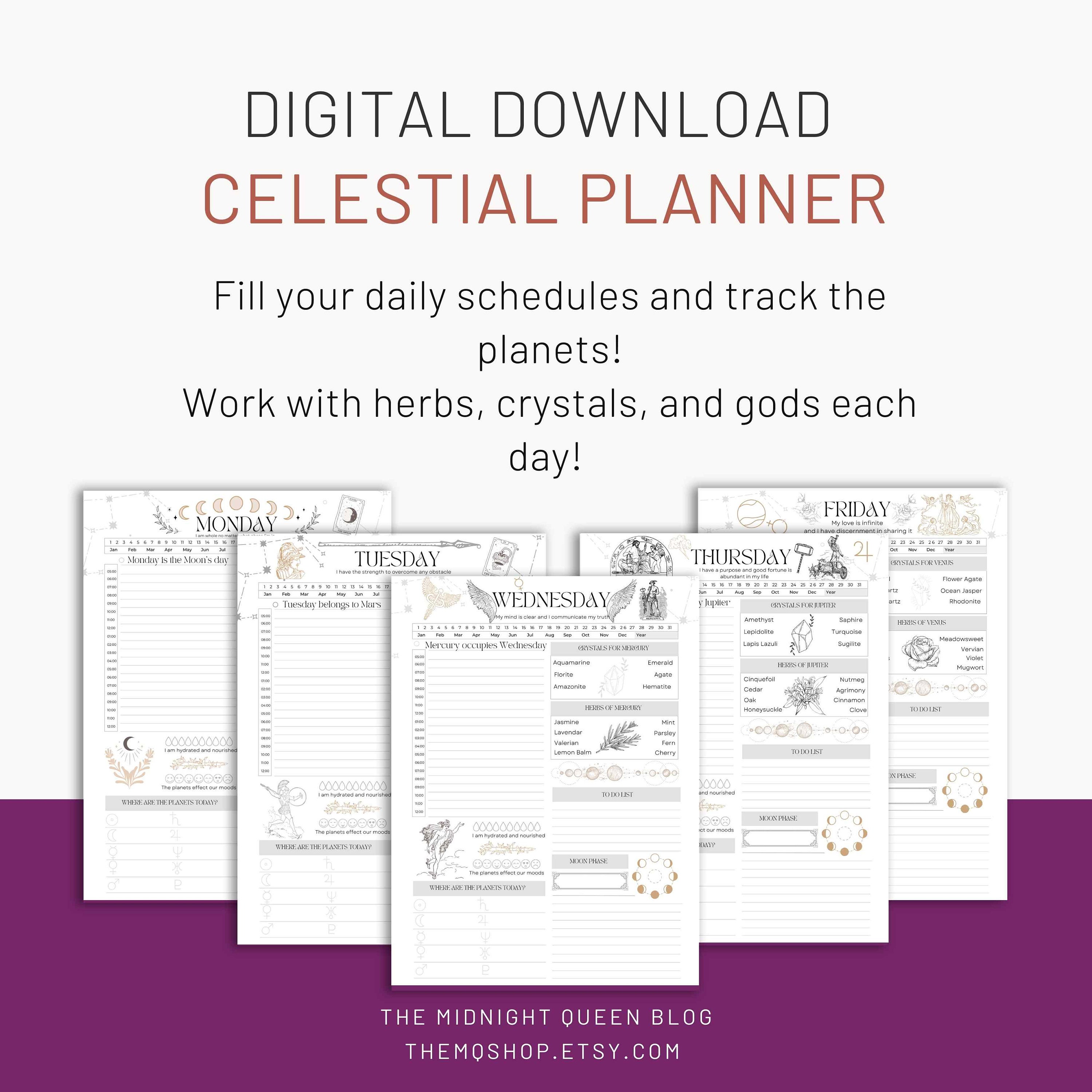 Digital Celestial Weekly or Monthly Planner for Witches and Astrology ...