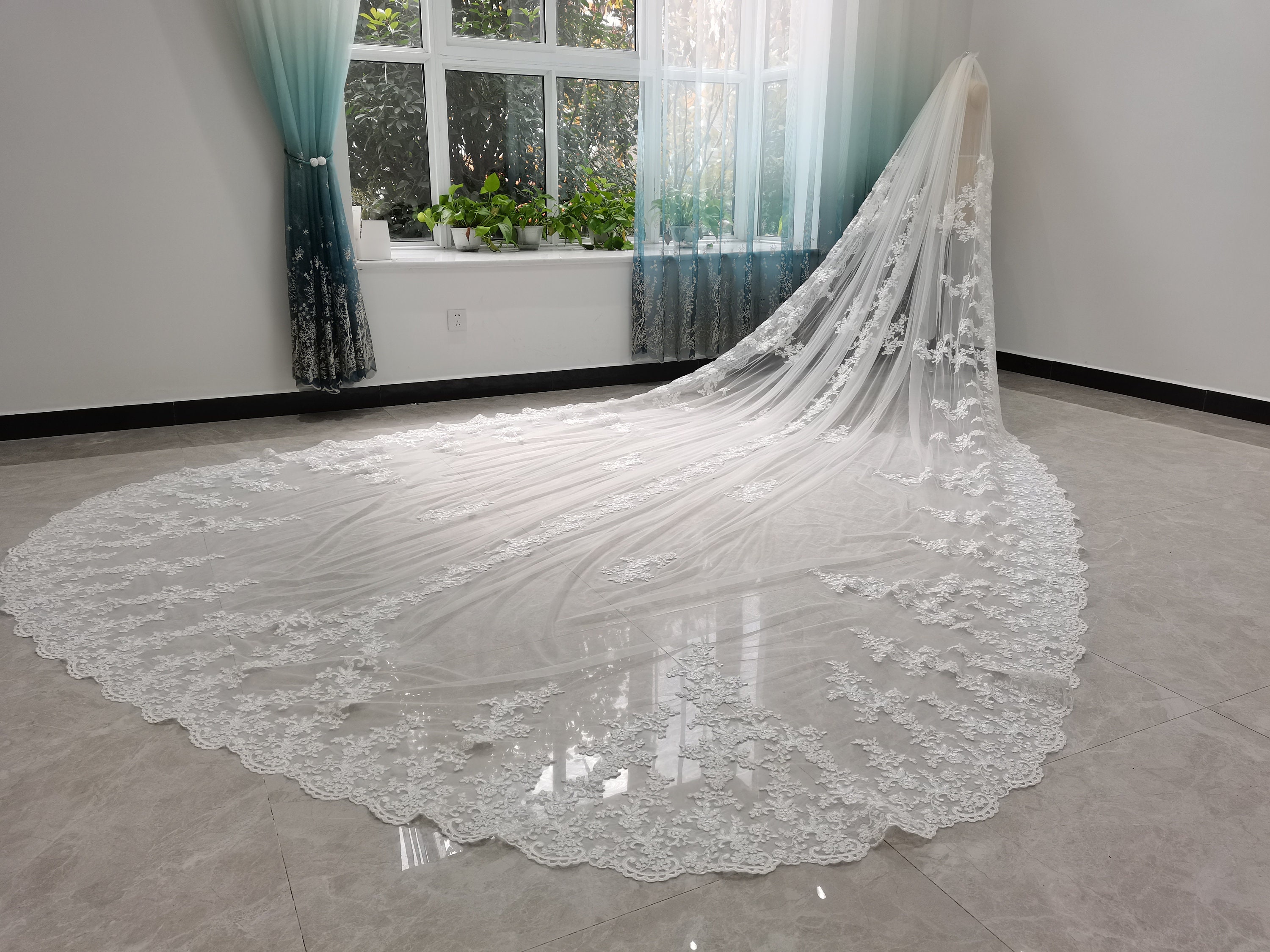 Bridal Lace Veil Lace Wedding Veil White Ivory Soft Tulle | Etsy