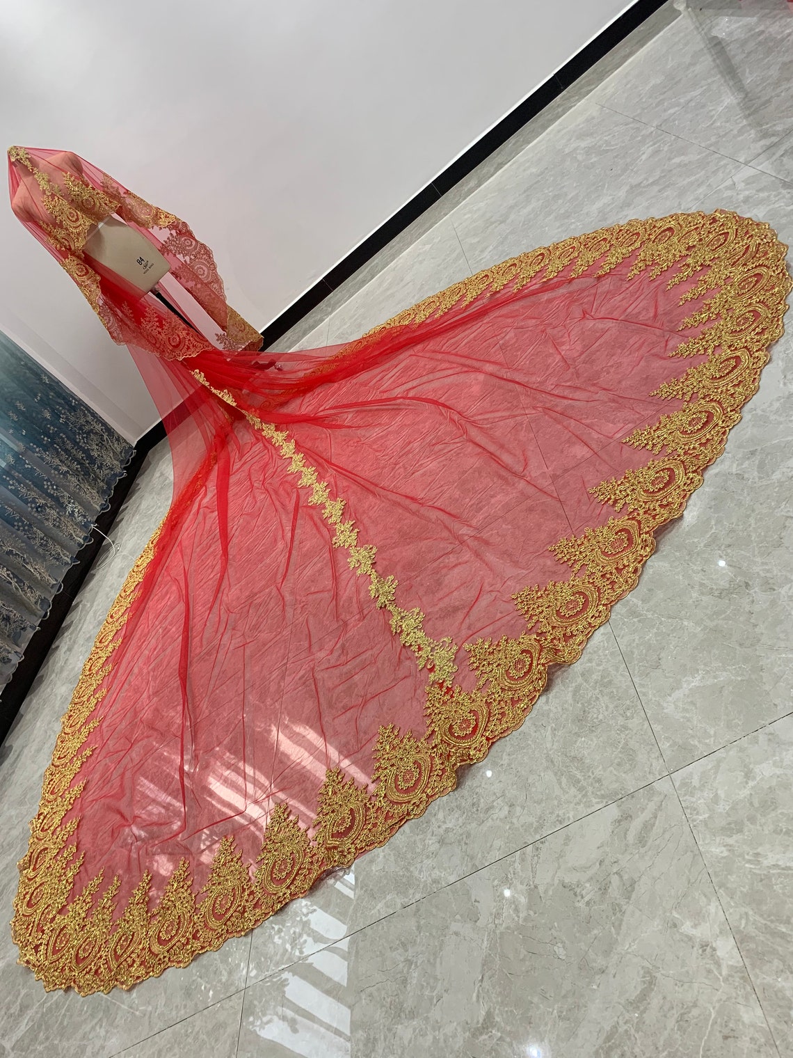 Cathedral Length Gorgeous Wedding Veil Regal Veil Red Bridal Veil ...