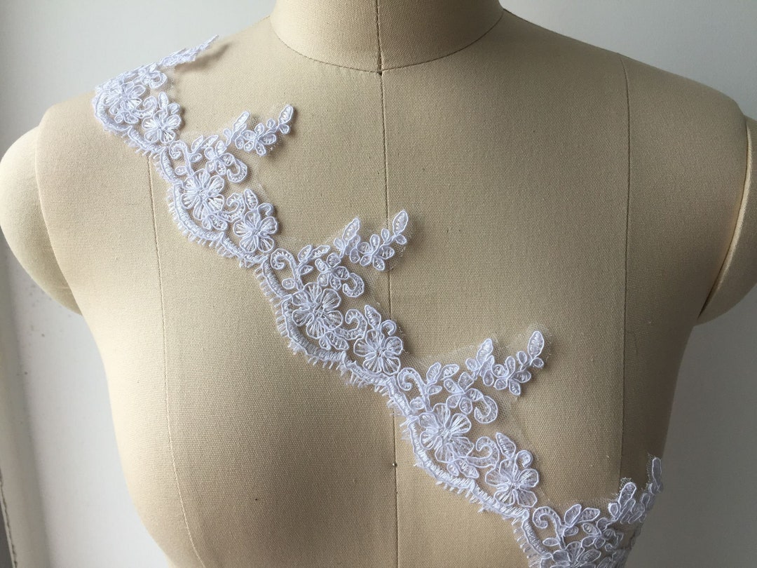 Small Lace Trim, Floral Bridal Veil Trim, IVORY Alencon Lace Trim ...