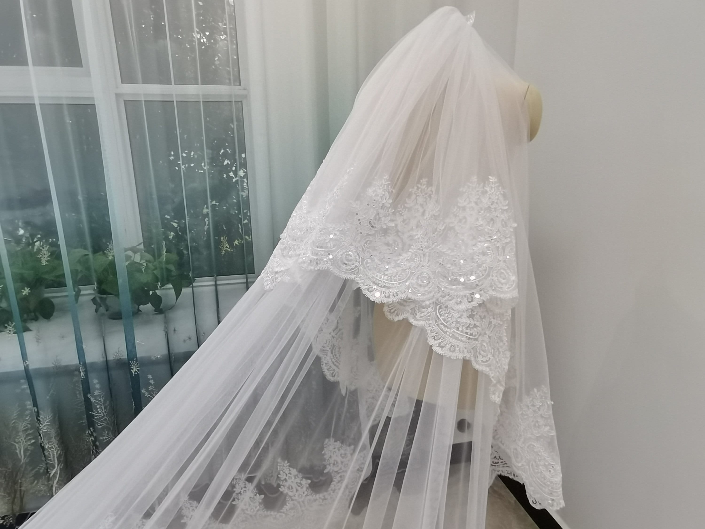 Two Tier Veil Gorgeous Cathedral Bridal Veil White/ivory/black | Etsy