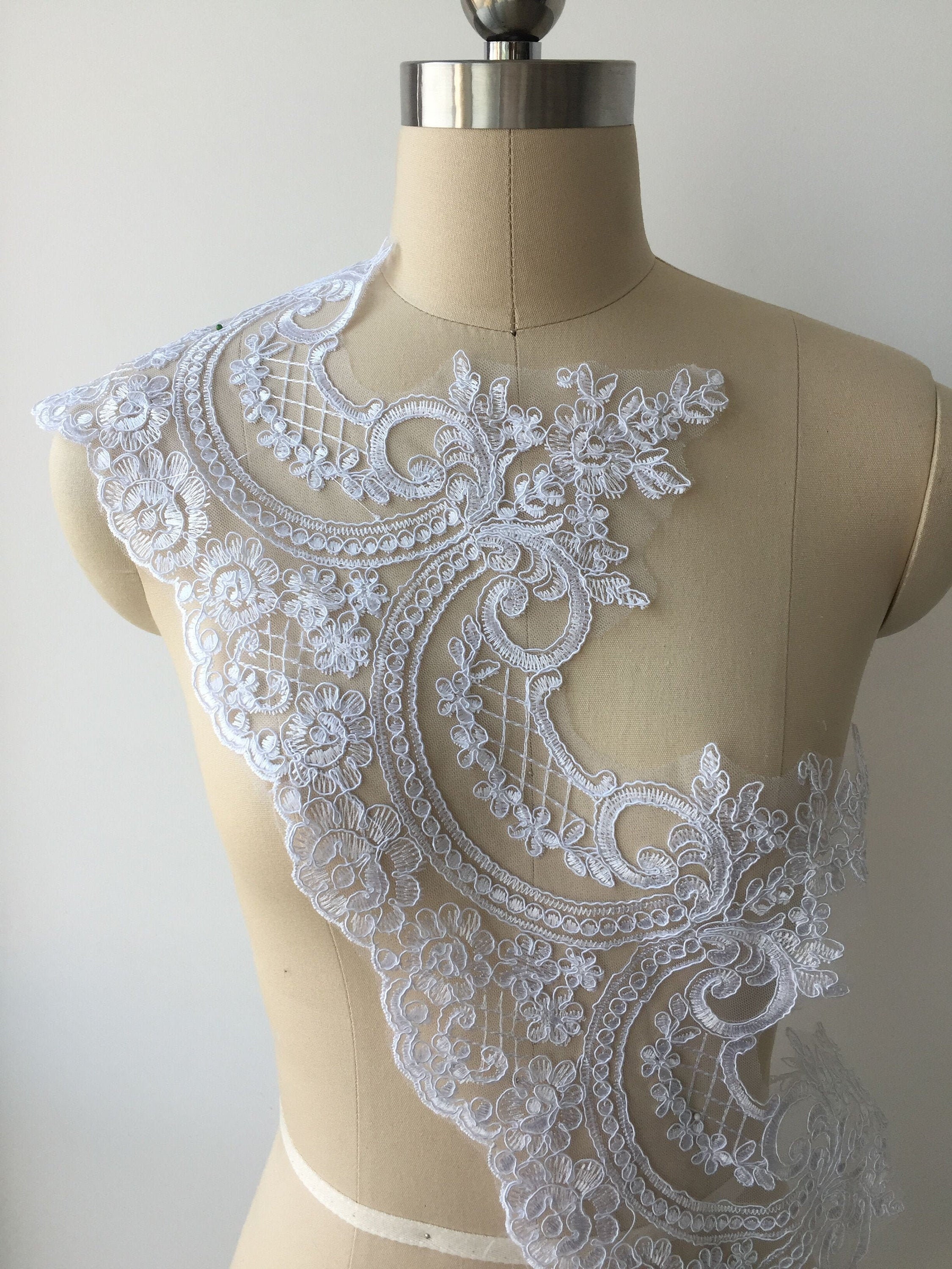 White Alencon Lace Trim, Ivory Lace Trim, Bridal Alencon Lace Trim ...
