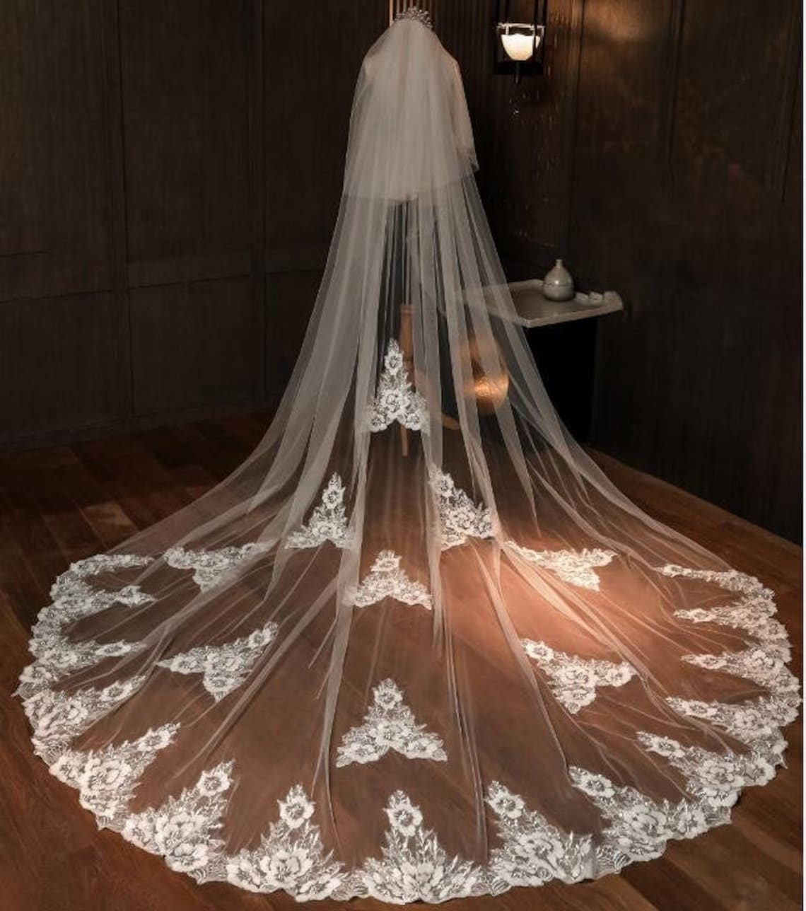 Two Layers Vintage Bridal Veils Lace Wedding Veil Ivory Lace Bridal ...