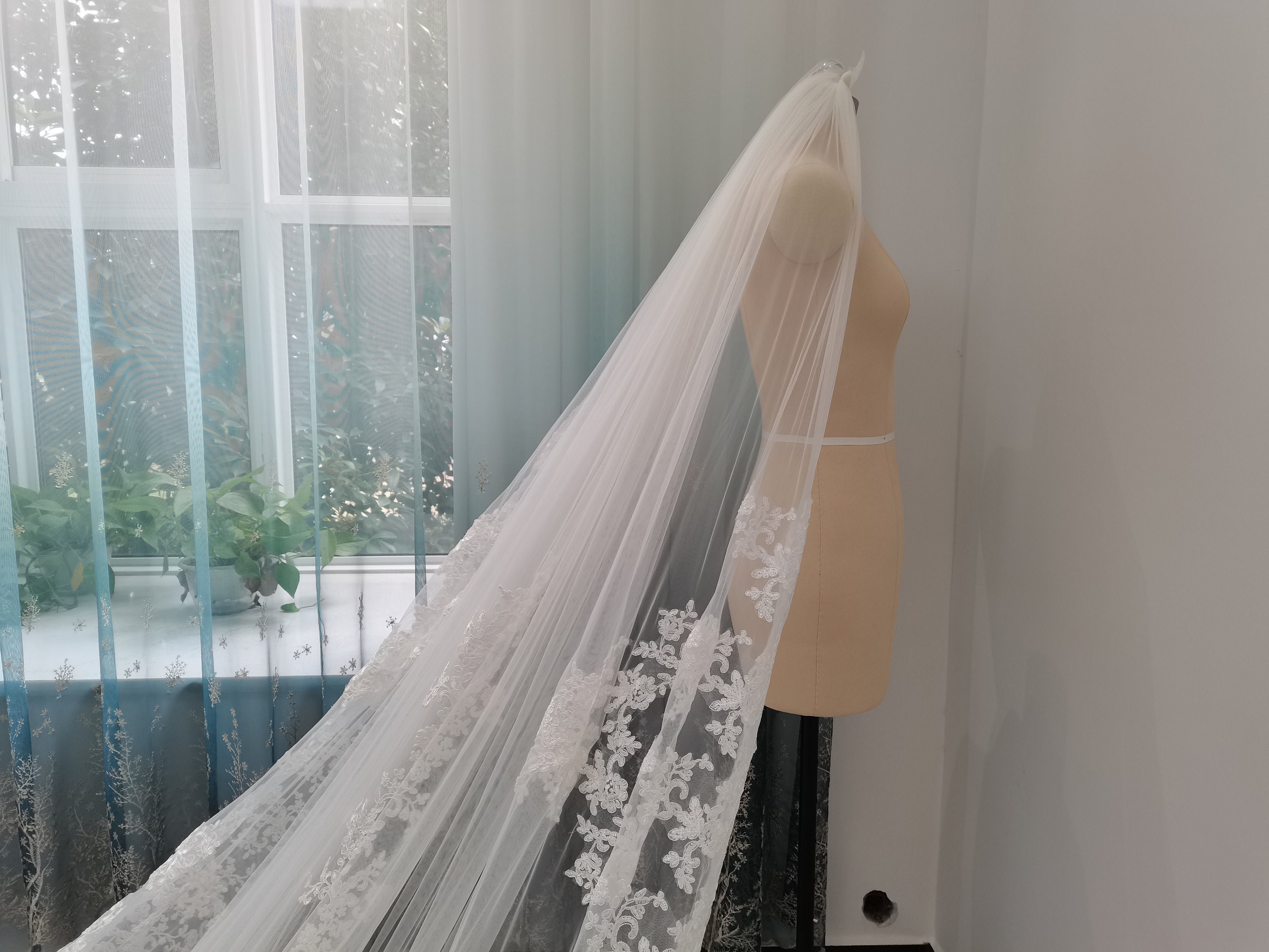 Bridal Lace Veil Lace Wedding Veil White Ivory Soft Tulle - Etsy