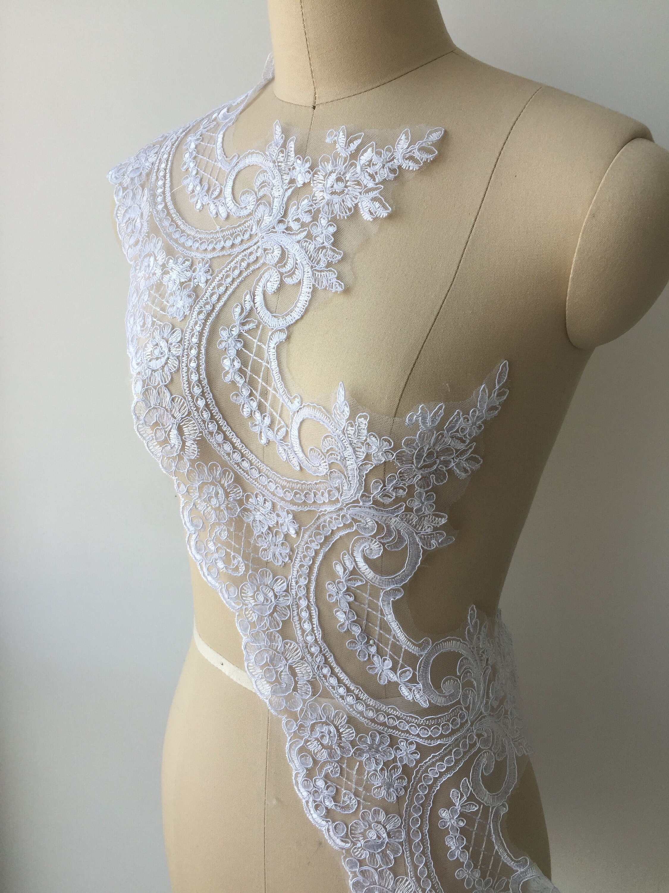 White Alencon Lace Trim, Ivory Lace Trim, Bridal Alencon Lace Trim ...