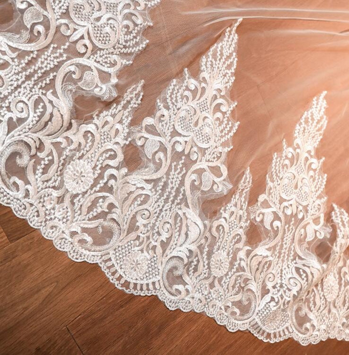 Vintage 118 Inches Cathedral Length Lace Wedding Veil Ivory Lace Bridal ...