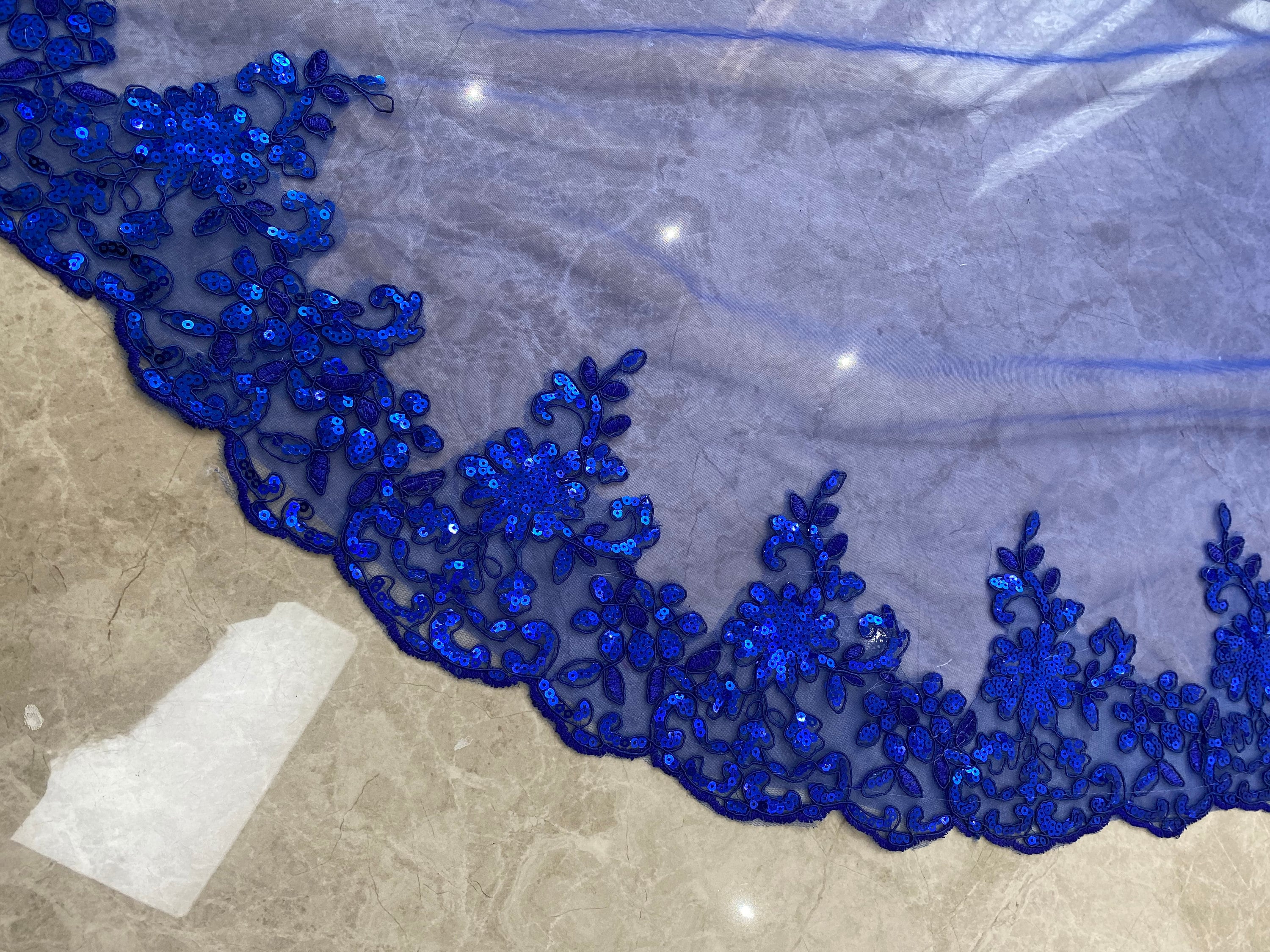 Gorgeous Blue Wedding Veil Cathedral Bridal Veil Blue Sequin Lace ...