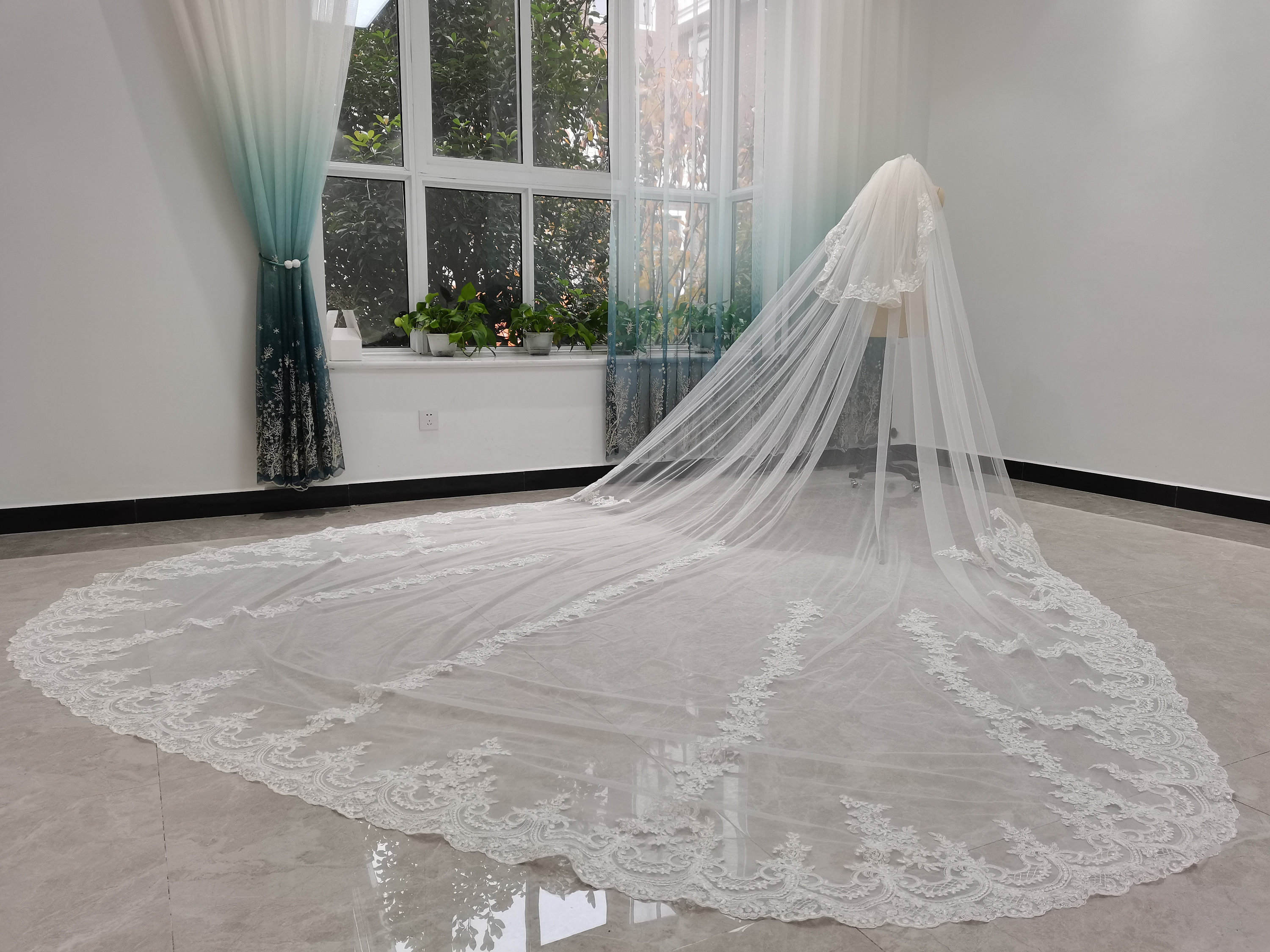 Cathedral Length Bridal Wedding Veil Lace Edge Veil White Two-tier ...