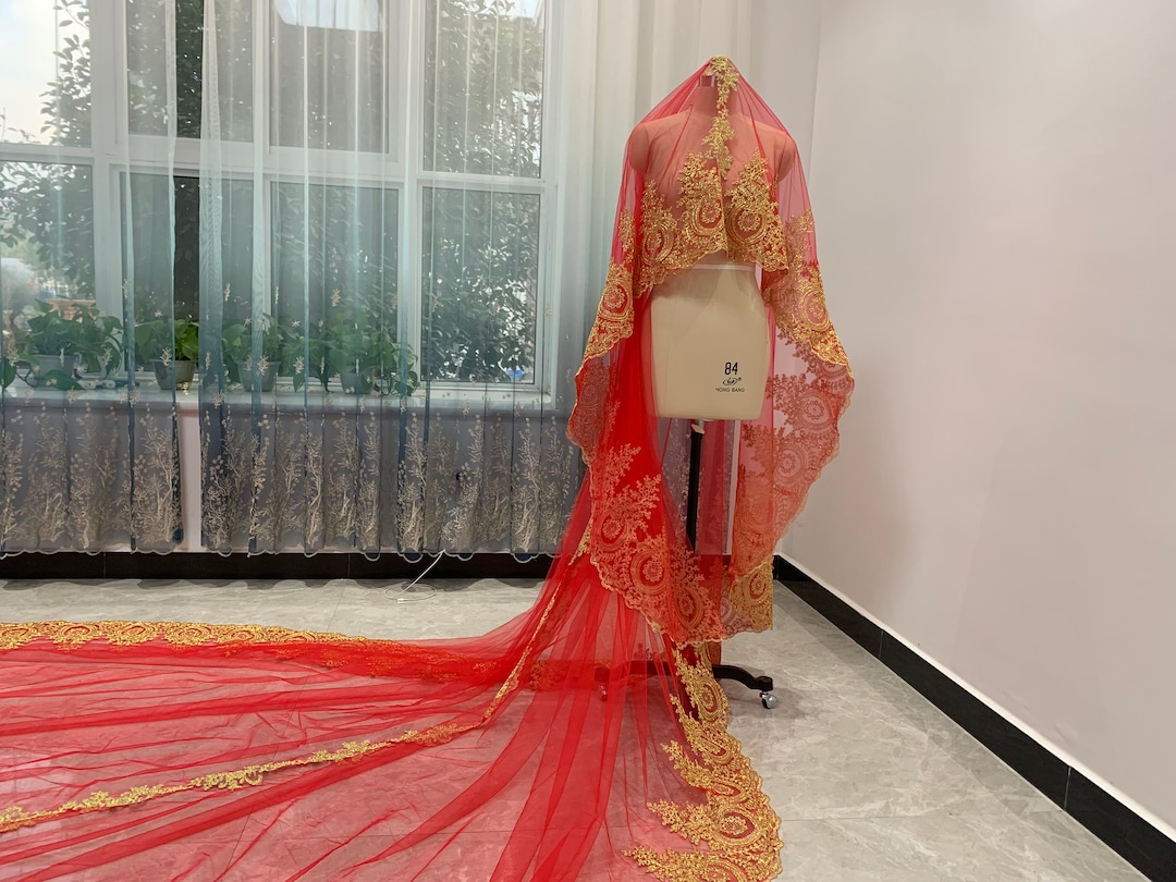 Cathedral Length Gorgeous Wedding Veil Regal Veil Red Bridal Veil ...