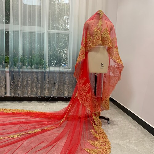 Cathedral Length Gorgeous Wedding Veil Regal Veil Red Bridal - Etsy