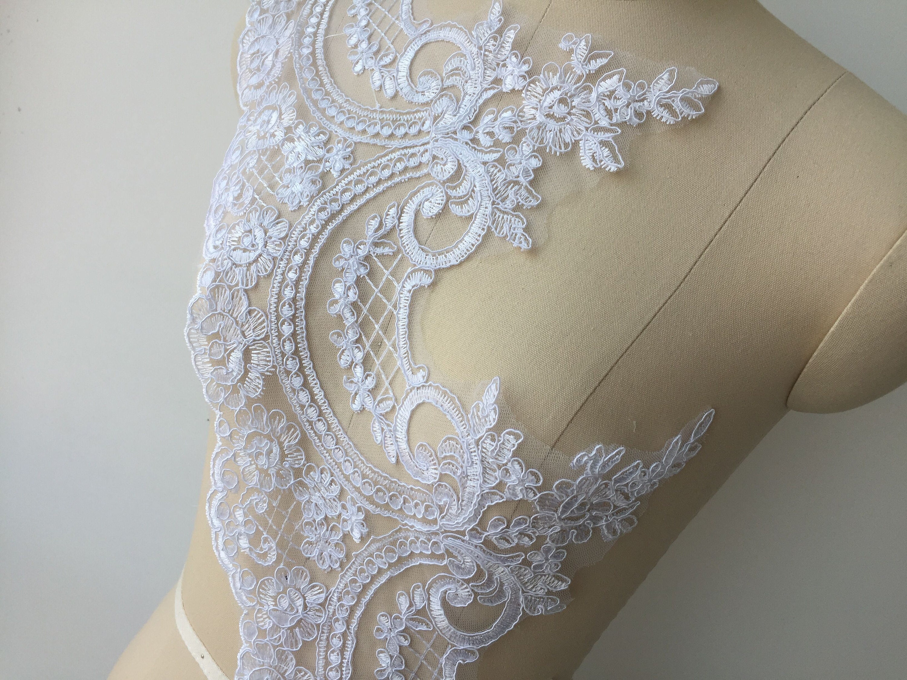 White Alencon Lace Trim, Ivory Lace Trim, Bridal Alencon Lace Trim ...